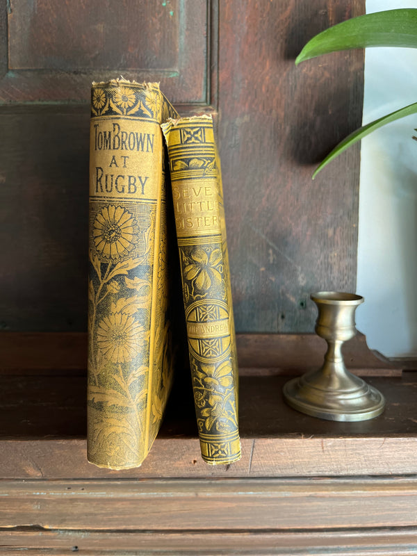 RESERVED - Pair of Floral Spine Antique Books - Log Cabin Vintage