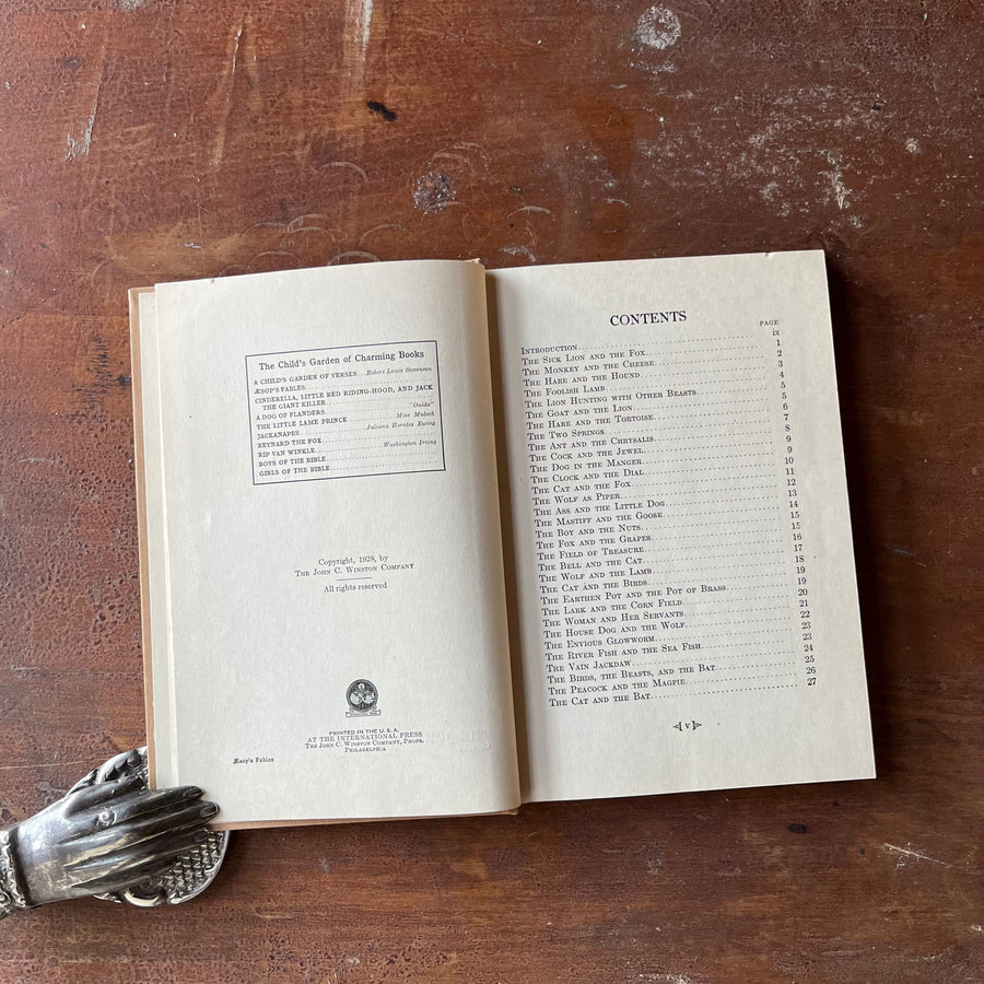 Aesop's Fables - 1928 John C. Winston Edition - Log Cabin Vintage