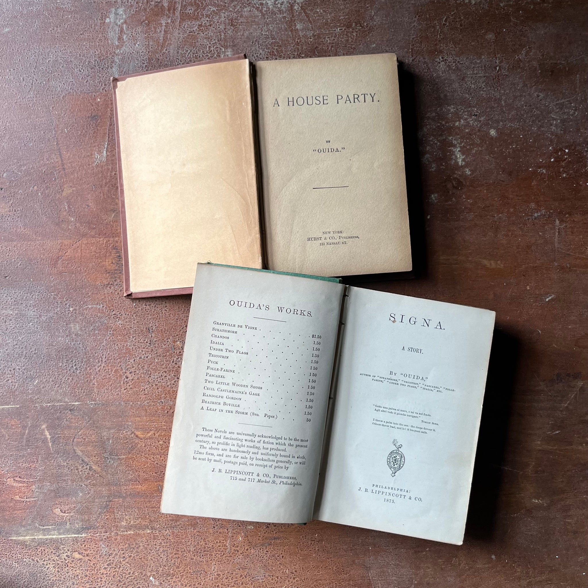 Pair of Antique Books Written by Ouida: A House Party and Signa - Log ...
