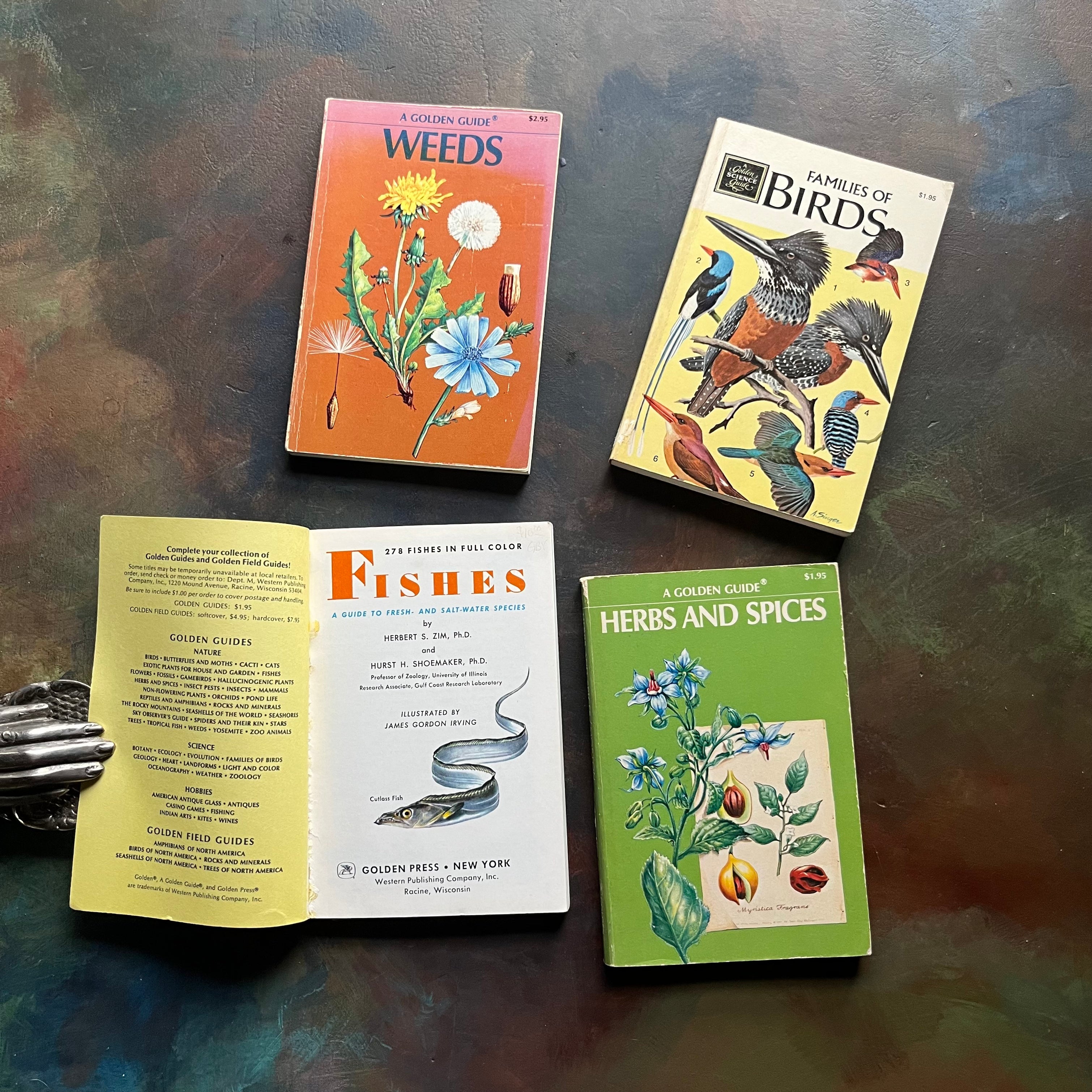 Set of Golden Guide Nature Pocket Guides: Weeds, Families of Birds, Fi ...