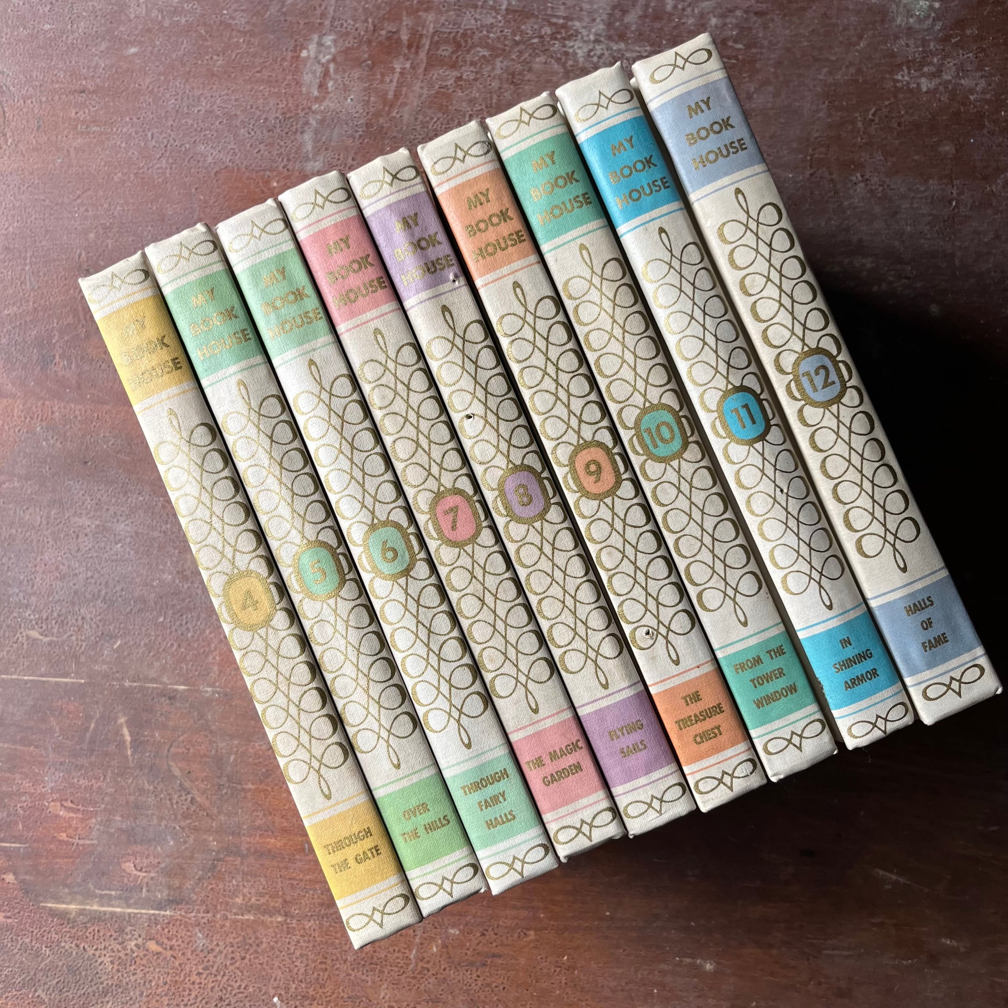My Book House Book Set Volumes 4 - 12 - Pastel Covers - Log Cabin Vintage